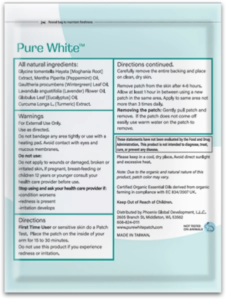 Pure White – Essential Oil Patch – Natural. No Chemicals. No Adhesives